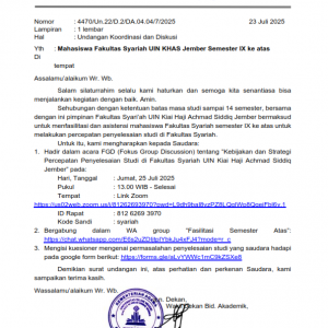 UNDANGAN KOORDINASI DAN DISKUSI MAHASISWA SEMESTER 9 KE ATAS | Fakultas ...